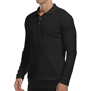 YTD Mens Polo Shirts Long Sleeve Cotton Golf Polo Shirts for Men Slim Fit Casual Tops