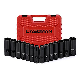 CASOMAN 1/2-Inch Drive Deep Impact Socket Set, Metric, Cr-V, 6-Point, 10 mm - 24 mm, 14-Sockets Set