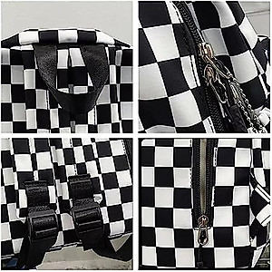 Cute Aesthetic Backpack Checkered Kawaii Backpack with Cute Pendant Checkerboard Casual Daypack College Laptop Bookbag (One Size,Pink)