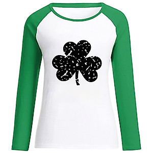 Women's Spring Patchwork St. Patrick's Day Printed Casual Raglan Sleeves Trendy Round Neck Tee Pullover Tops