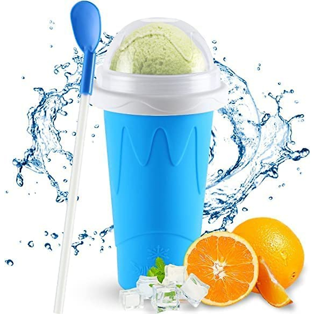 GRETA COMMERCE Slushy Maker Cup Portable and Double Layer Ice Cream Maker Slushie Magic Cup for DIY Drinks Milk Shake (Blue)