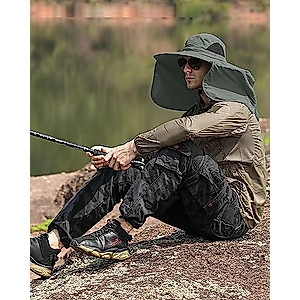 Fishing-Sun Hat Men UV-Protection Neck-Flap - Bucket Hat with Removable Face Cover & Neck Flap Wide Brim UPF 50+ Hiking Hat for Men and Women,Grey