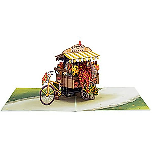 Paper Love 3D Flower Bike Pop Up Card, Handmade Fall Greeting Cards For Autumn, Birthday, Thanksgiving, Halloween, Thinking of You, All Occasion or Just Because | 5" x 7" Includes Envelope and Note