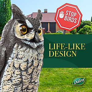 Dalen Large Fake Owl Decoy to Scare Birds Away - Garden Scarecrow Provides Natural Pest Control - 16" Tall - Great Horned Owl