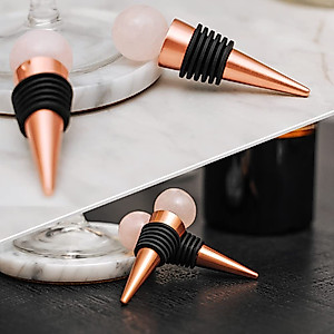 Rose Gold Silicone Wine Stopper - Wine Bottle Stopper with Pink Gemstone, Reusable Wine Corks, Wine Preserver Wine Saver Keep Wine Fresh, Wine Accessories Gifts for Wine Lovers, Wedding Favors, 2 Pack
