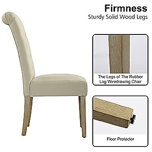 thksbought Set of 2 Dining Chairs,Advanced Knitting Cushion with Button Decoration,Armless All Wooden Legs for Kitchen,Bedroom,Dining Room(TAN)