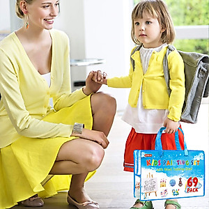 69 Pack Kids Paint Set, Shuttle Art Art Set for Kids with 30 Colors Acrylic Paint, Wood Easel, Canvas, Painting Pad, Brushes, Palette and Smock, Complete Paint Set for Boys and Girls(package may very)