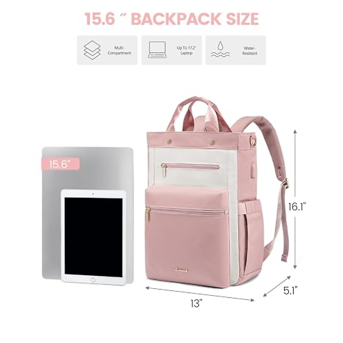 LOVEVOOK Laptop Backpack for Women 15.6 Inch Laptop Bag with USB Port Wide Open Work Tote Bag Convertible Casual Daypack Business Computer Travel Backpack Purse Teacher Nurse Bag