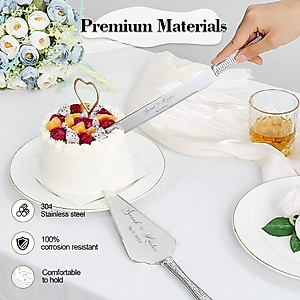 Wedding Cake Knife & Server Set, Personalized Diamond Cake Cutting Set, Gold Bridal Serving Set, Engraved Pastry Pie Server Pizza Cutter, Quinceañera Birthday Anniversary Classic Gift (Silver 2)