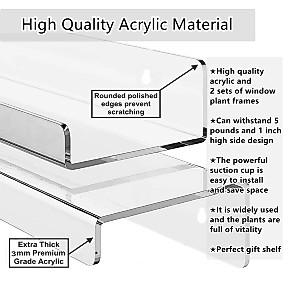 2 Pack Suction Cup Shelf for Plants Window, 12 Inch Acrylic Window Sill Extender for Plants, Window Plant Shelves, for Succulent Planters, Herb Pots, Indoor Plants