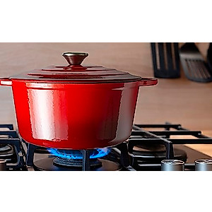 Hystrada Enameled Cast Iron Dutch Oven - 5qt Dutch Oven Pot with Lid and Steel Knob 500 degrees - Cookware for Gas, Electric & Ceramic Stoves - Red Enamel - Cooking & Baking