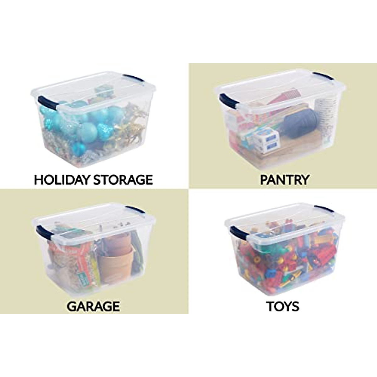 Rubbermaid Cleverstore Clear 30 Qt/7.5 Gal, Pack of 6 Stackable Plastic Storage Containers with Durable Latching Clear Lids, Visible Storage, Great for Closet, Laundry, and Kitchen