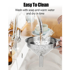 Resin Funnel, Resin Filter Funnel with Strainer 3D Printer Stainless Steel Resin Funnel for Filtering and Recycling UV SLA/DLP/LCD Photosensitive Resin, with Cleaning Brush