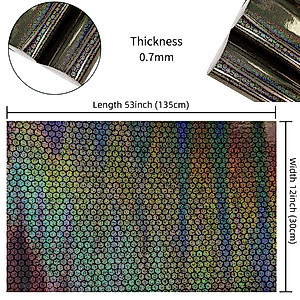 HYANG Holographic Grey Geometric Hexagon PU Faux Leather Sheets 1 Roll 12"X53"(30cmX135cm), Faux Leather Very Suitable for Crafts Making Leather Earrings, Bows, Handbag ，Sewing