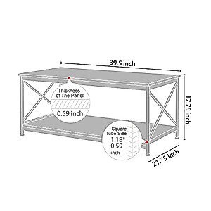 Coral Flower 39.5 Inches Coffee Table with Metal Frame,Clean,Contemporary Design Meets Rustic Industrial Style for Living Room, Office, Black