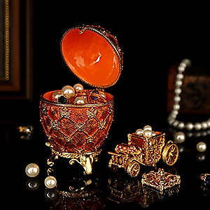 QIFU Vintage Gold Easter Egg Style Jewelry Trinket Box with Mini Royal Carriage, Unique Gift for Easter Collection