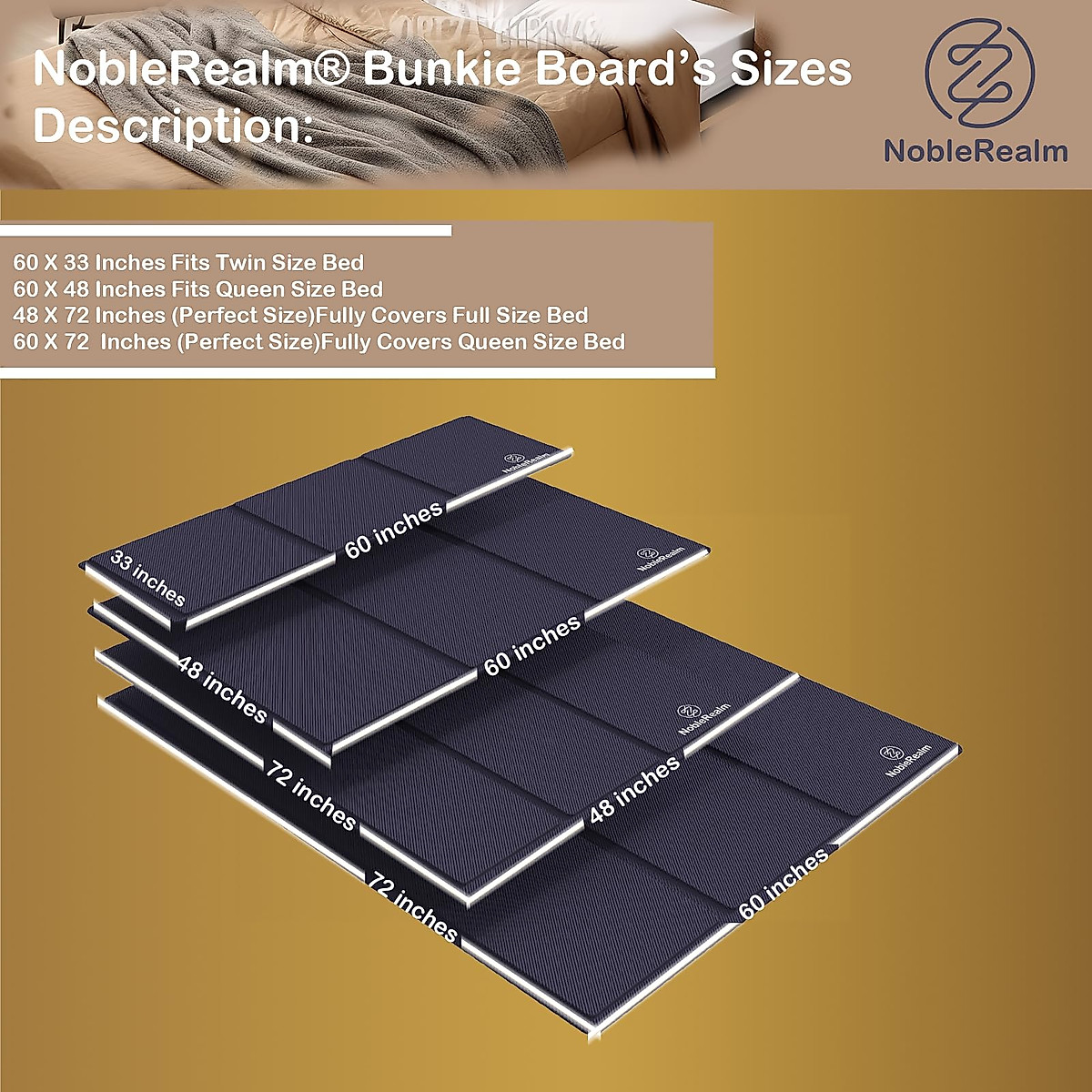 NobleRealm® Bunkie Board | Bed Boards for Under Mattress Support | Full Bed Support Board for Full Size Bed (48'x60' Full Size)