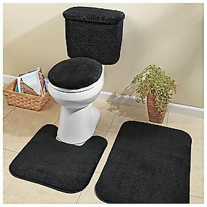 5 Piece Bath , Contour, LID, Tank LID and Tank Cover Bathroom Bathroom Accessories Bath mat Kitchen mat Bathroom Bathroom Runner Shower mat Bath mats for Bathroom Bathroom, Black