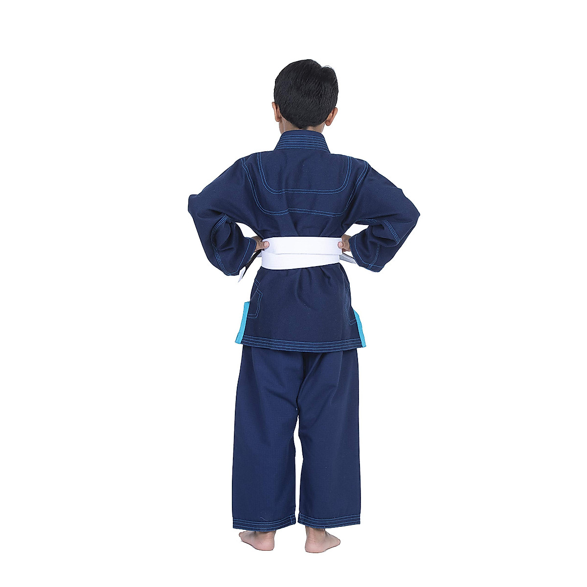 Vector Sports Kids Brazilian Jiu Jitsu BJJ Gi with Free White Belt 100% Cotton Pearl Weave Kimono Ultra Lightweight Preshrunk Fabric (Navy, K2)