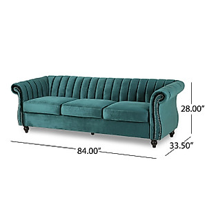 Merax Upholstered Chesterfield Sofa, 3 Seater Vintage Couch Rolled Arm for Living Room Bedroom Office, Teal
