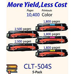 5-Pack ColorPrint Compatible 504S Toner Cartridge Replacement for samsung CLT-504S CLT504S K504S CLT-M504S CLT-C504S CLT-Y504S used for CLP-415NW CLP-475 CLX-4195FW Xpress C1810W C1860FW (2B 1C 1M 1Y)
