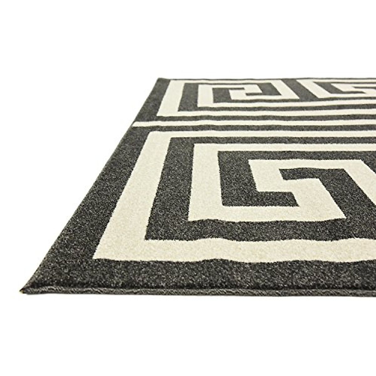Unique Loom Athens Collection Classic Geometric Modern Border Design Area Rug, 7 ft x 10 ft, Black/Beige