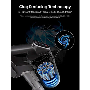 Samsung Jet 75 Stick Cordless Lightweight Vacuum Cleaner with Removable Long Lasting Battery and 200 Air Watt Suction Power, Complete with 180 Deg Swivel Brush, Titan Silver