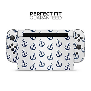 Design Skinz - Compatible with Nintendo Switch Lite - Skin Decal Protective Scratch-Resistant Removable Vinyl Wrap Cover - White and Navy Micro Anchors