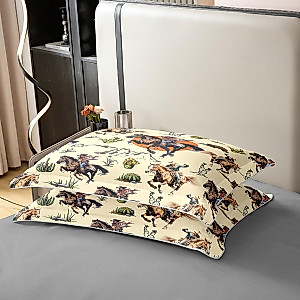 Western Adventure 100% Nature Cotton Duvet Cover Twin,Watercolor Cowboy Horse Farmhouse Style Super Soft Bedding Set,Southwest Desert Cactus Plants Comforter Cover Bedding 2 Piece (No Comforter)