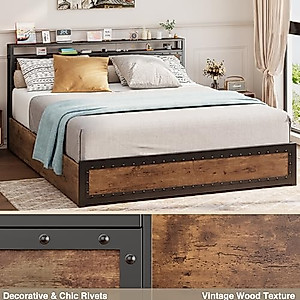 Gizoon Queen Bed Frame with Storage Headboard, 15 Iron Slats, Solid and Stable, Large Underbed Storage, No Box Spring Needed, Easy Assembly