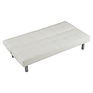 Eafurn Faux Leather Convertible Futon Sofa Adjustable Sleeper Couch Modern Home Recliner Reversible Loveseat Folding Daybed Guest Bed Small Sofabed with Metal Legs for Dorm, Apartment, Beige 66.92"