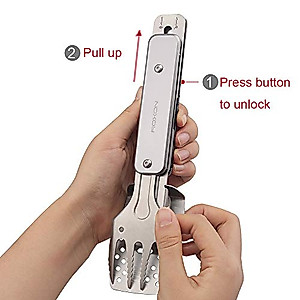 Roxon 4 in 1 Mini BBQ Barbecue Combo Tool Set with Spatula, Fork, Tongs and Bottle Opener for Hiking Camping (Grey)