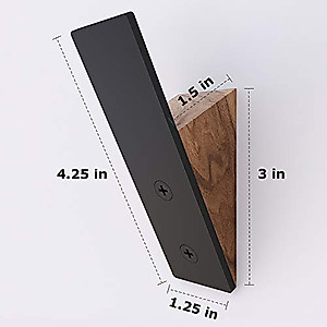 Wall Coat Hook Rack - Set of 3 - Black Walnut Wood Black Metal Hooks for Hanging Coats - Hat Hooks for Wall - Decorative Wall Hooks - Hat Hangers for Wall