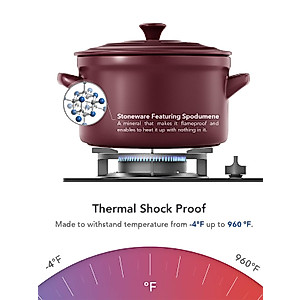 LE TAUCI 3 Quart Dutch Oven Pot with Lid, for No Knead Bread Baking, Sourdough Loaf, Non-Coated & Non-Toxic Ceramic Small Bread Oven Pan, Use as Non-Stick Soup & Stew Pot, Burgundy Red