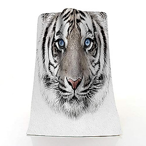 Beabes Tiger Hand Towel for Bathroom White Bengal Tiger Face Head Animal Mammal Wild Zoo Face Spa Yoga Towel 15 X 30 Inch