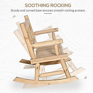 Outsunny 2-Person Wood Rocking Chair with Log Design, Heavy Duty Loveseat with Wide Curved Seats for Patio, Backyard, Garden, Natural