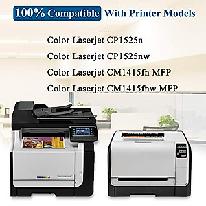 4-Pack (1BK/1C/1Y/1M) 128A | CE320A CE321A CE322A CE323A Compatible Remanufactured Toner Cartridge Replacement for HP Color Laserjet CP1525n CP1525nw CM1415fn CM1415fnw Printer Toner Cartridge.
