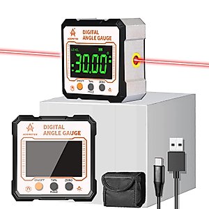 Digital Angle Finder with Electronic Laser，3-in-1 Angle Finder-Electronic Level&Laser Level-Rechargable Digital Angle Gauge Magnetic,Digital Level Box/Protractor for Table&Miter Saw with Fabric Bag