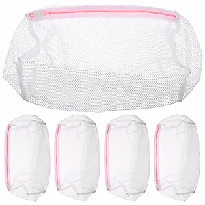 SOLUSTRE 5Pcs Mesh Laundry Bags Cylinder Shape Laundry Bag with Zipper Heavy Duty Fine Mesh Wash Bag Travel Storage Organize Bag for Lingerie Delicates Baby Clothes Socks, Pink