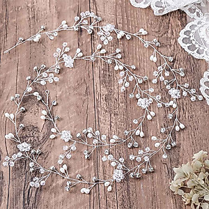 Yean Wedding Hair Vine Long Bridal Headband Hair Accessories for Bride and Bridesmaid (100cm / 39.3inches) (Silver)