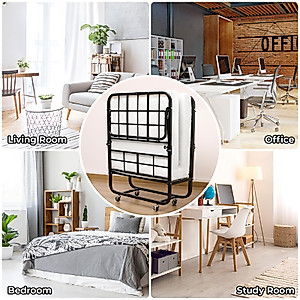 TLGREEN 75" x 31" Folding Bed with Mattress, Iron Frame Portable Bed, Cot Size Rollaway Bed with 4 Inch Premium Memory Foam Mattress and Dust Proof Cover, for Bedroom, Guest Room, Apartment, Dormitory