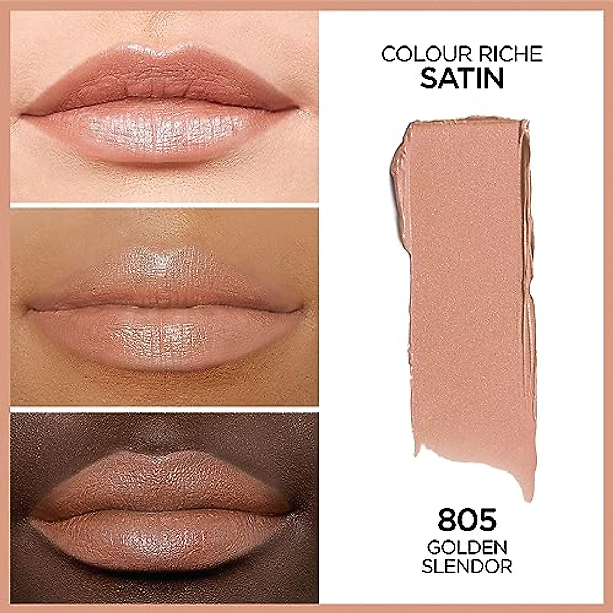 L'Oreal Paris Colour Riche Original Creamy, Hydrating Satin Lipstick with Argan Oil and Vitamin E, Golden Splendor , 1 Count