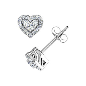 FINEROCK 1/5 Carat Diamond Heart Shaped Stud Earrings in 10K White Gold