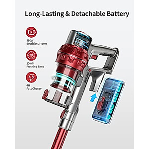 BuTure Cordless Vacuum Cleaner, Powerful Stick Vacuum with 380W 30KPa, 35min Runtime Lightweight Vacuum Cleaners with Telescopic Tube and Detachable Battery Handheld Vacuum for Carpet/Floor/Pet/Stair