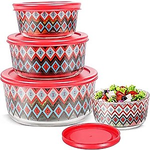 Almcmy Glass Food Storage Containers, 4 Piece Airtight Meal Prep Containers with Lids, BPA Free & Leak Proof Glass Lunch Containers, Microwave, Oven, Freezer, Dishwasher Safe