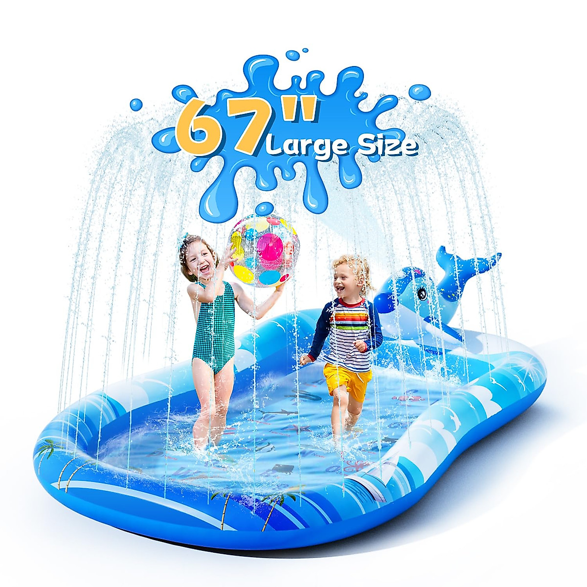 G-TING Splash Pad Sprinkler for Dogs Kids, 4 in 1 Dolphin Inflatable Sprinkler Kiddie Splash Pool for Kids, Summer Backyard Sprinkler Pad & Splash Play Mat Outdoor Water Toys for Toddlers 1-3 4-8