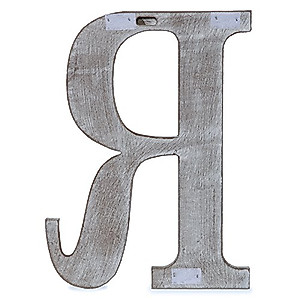 The Lucky Clover Trading R Wood Block, 14" L, Charcoal Grey Wall Letter, Gray
