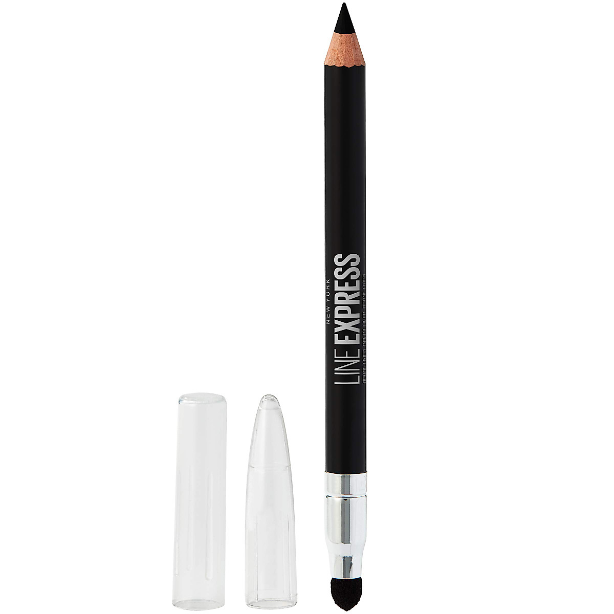 Maybelline New York Line Express Sharpenable Wood Pencil with Built-In Blending Smudger Tip Creamy Liner Eyeliner Eye Makeup, Ebony Black, 0.035 oz.