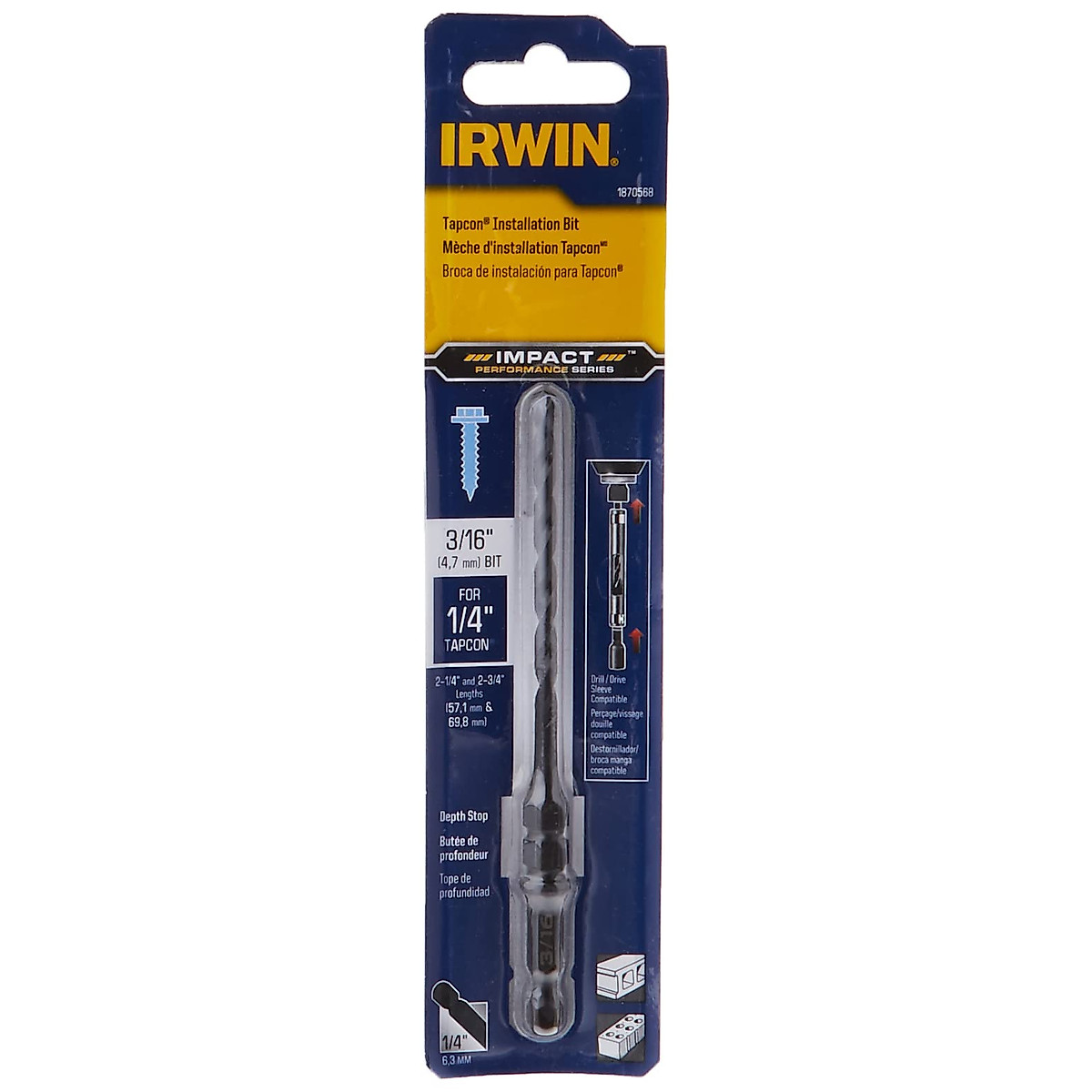 IRWIN Tools 1870568 Impact Performance Series Concrete Screw Installation 3/16-Inch X 5-Inch Drill Bit for 1/4-Inch Screws