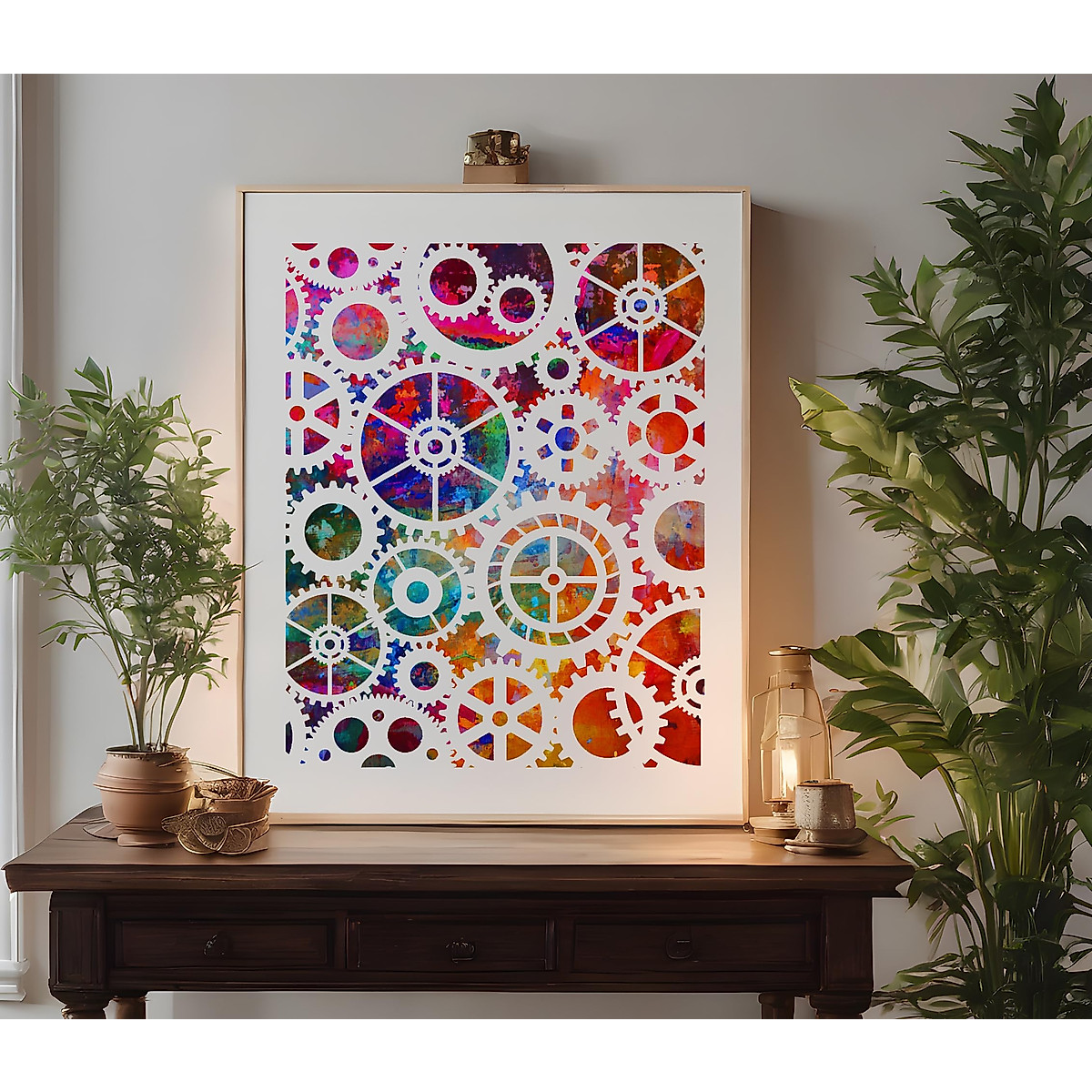 Steampunk Gears Cogs Pattern Stencil Template Reusable for Painting on Walls, Wood, Arts and Crafts (998) - 8.5 x 11 Inches